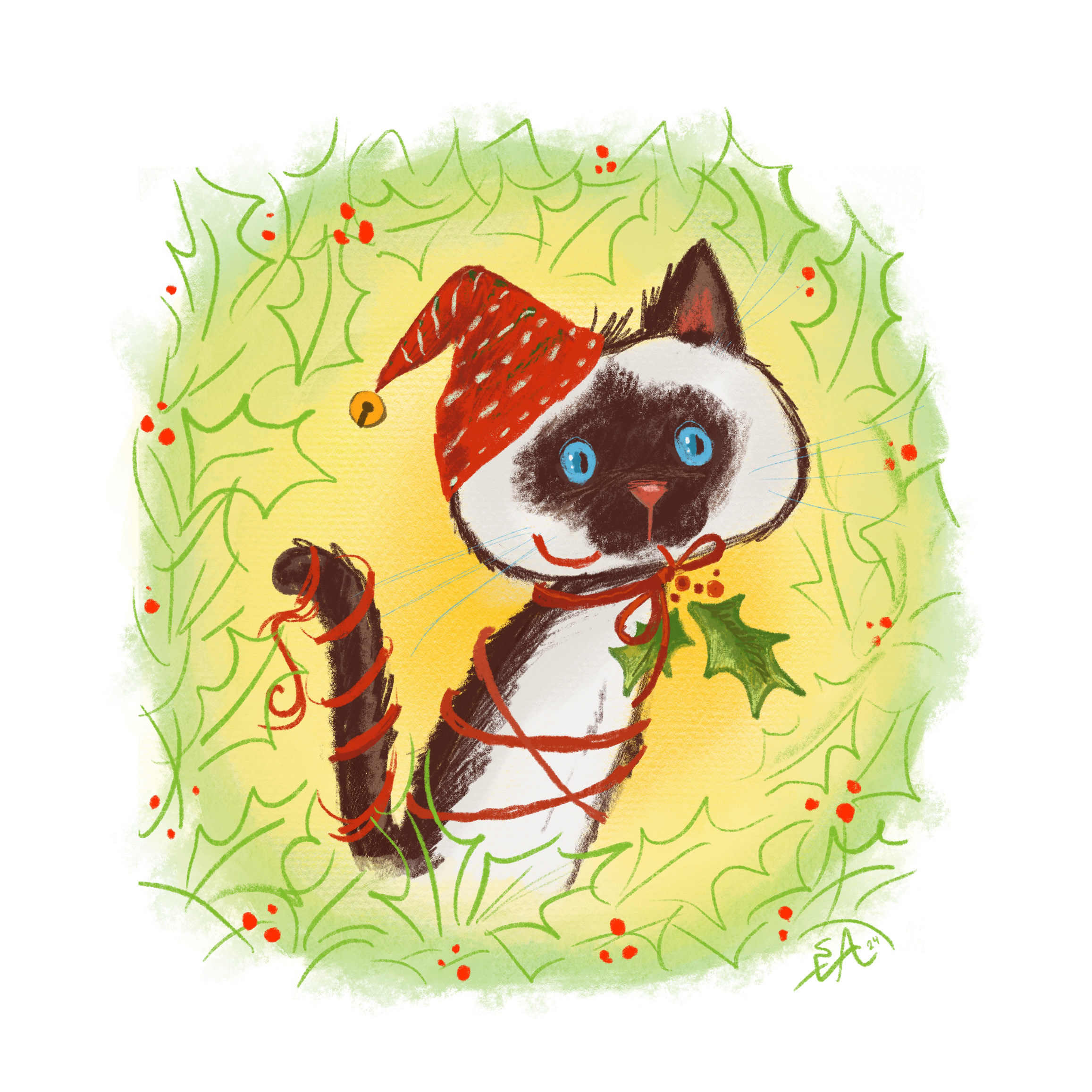 Holly Cat Note Card - Madsahara Art & Design